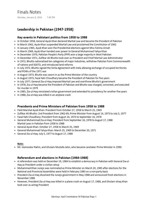 Ideology And Constitution Of Pakistan Final Notes Muhammad Maaz
