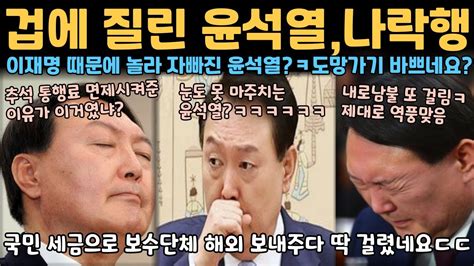 겁에 질린 윤석열ㅋㅋ나락가네요 이재명 때문에 놀라 자빠진 윤석열도망가기 바쁘네 국민세금으로 보수단체 해외 보내주다 딱