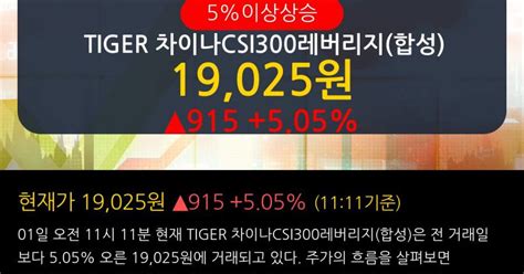 Tiger 차이나csi300레버리지합성 5 이상 상승 주가 상승 중 단기간 골든크로스 형성