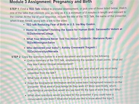 Solved Module 3 Assignment Pregnancy And BirthSTEP 1 Find Chegg