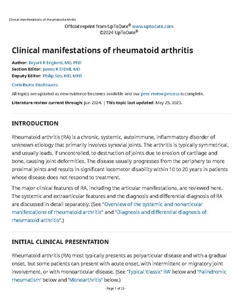 Clinical Manifestations Of Rheumatoid Arthritis An Overview Ra101