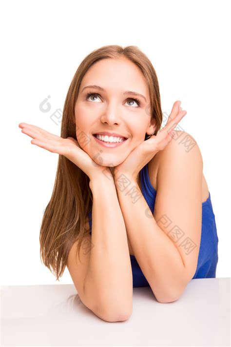 托腮思考的女人摄影图图片 包图网