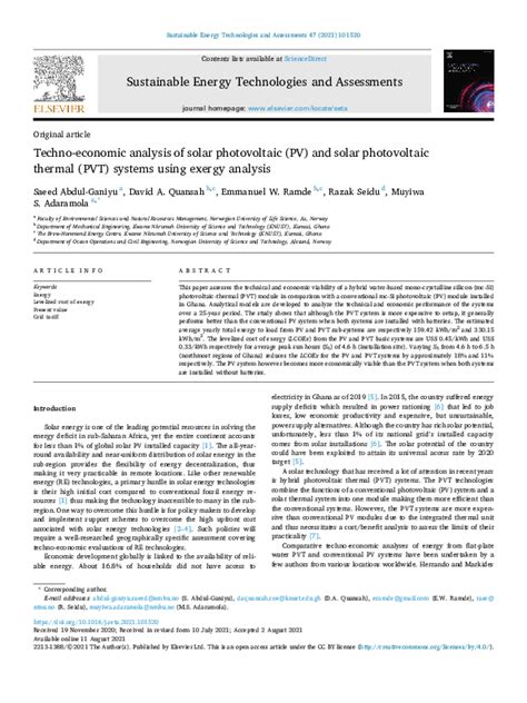 Pdf Techno Economic Analysis Of Solar Photovoltaic Pv And Solar