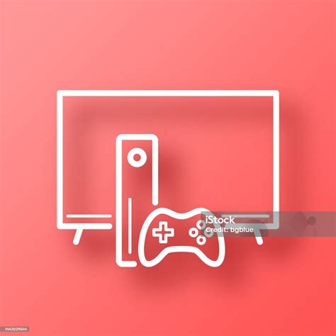 게임 콘솔이 있는 Tv 그림자가 있는 빨간색 배경의 아이콘 놀기에 대한 스톡 벡터 아트 및 기타 이미지 놀기 여가활동 게임