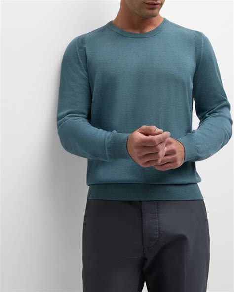 Neiman Marcus Mens Saddle Shoulder Merino Wool Knit Sweater Neiman