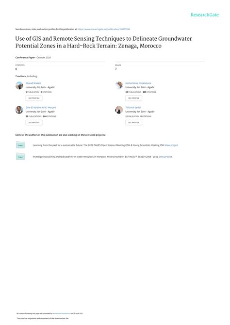 Pdf Use Of Gis And Remote Sensing Techniques To Delineate Groundwater Potential Zones In A