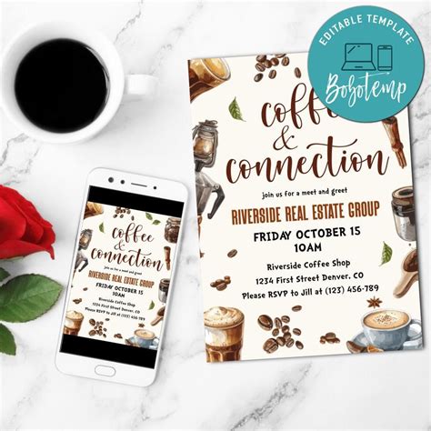 Coffee And Connection Networ Invitation Template Customizable Diy