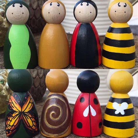 Set Of 4 Bug Pegs Etsy Doll Crafts Wood Peg Dolls Peg Dolls