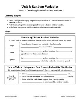Describing Analyzing Discrete Random Variables ProbStat Lesson 5 2