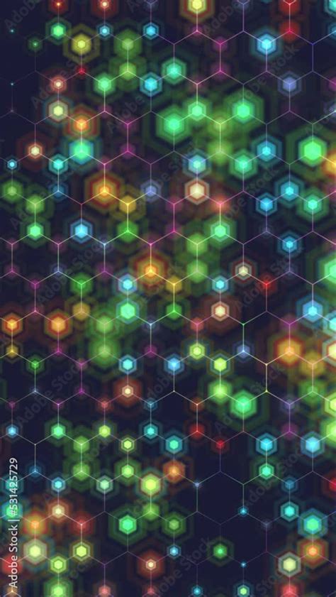 Hexagons Network Loop Abstract Background Of Colorful Pulsing Hexagons In A Honeycomb Mesh