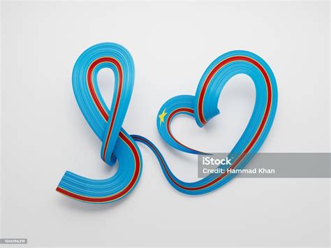 콩고의 3d 국기 하트 모양 반짝이는 물결 모양의 인식 리본 깃발 흰색 배경 3d 그림 3차원 형태에 대한 스톡 사진 및 기타