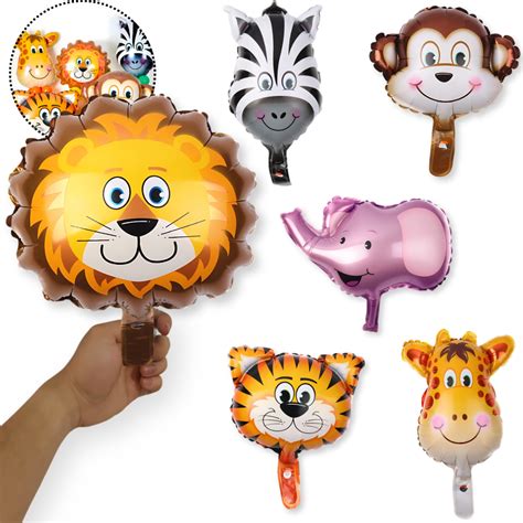 Kit Balão Mini Animais Safari Metalizado Centro De Mesa Rosto Leãomacacoelefantetigrezebra