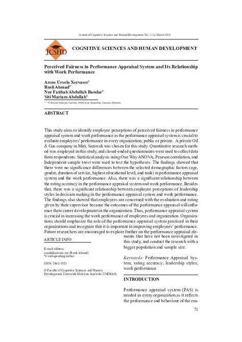 pdf perceived fairness in performance appraisal system and its