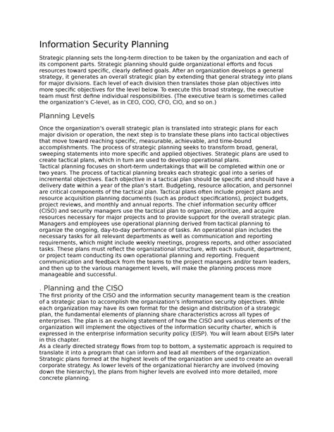 Information Security Planning Information Security Planning Strategic Planning Sets The Long