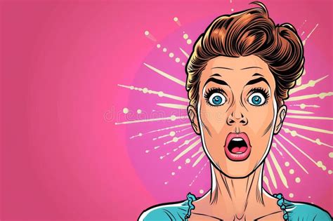 Surprised Woman In Retro Pop Art Style Red Haired Vintage