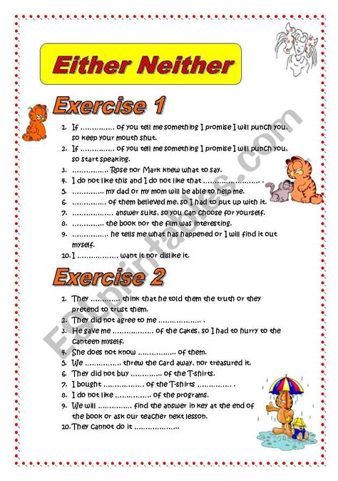 4 Exercises 40 Sentences Either Or Neither ESL Worksheet By Allakoalla