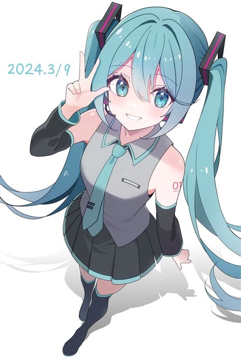 初音ミク 「ミクちゃんおめでとう ミクの日 ミクの日2024 初音ミク Hatsun」踊る髪の毛＠skeb募集中のイラスト