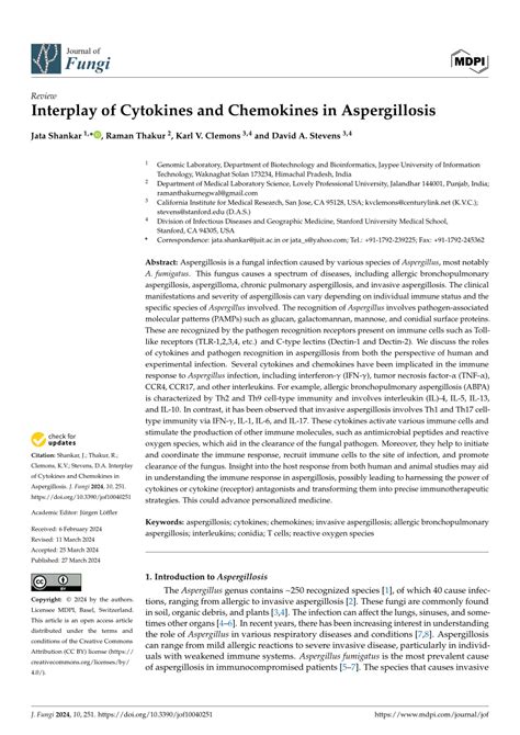 Pdf Interplay Of Cytokines And Chemokines In Aspergillosis
