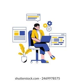 Vector Developer Woman Developing Program Using Stock Vector Royalty Free 2469978567