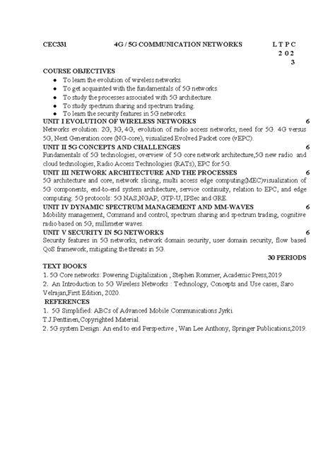 Syllabus Need Assignment Topics Cec331 4g 5g Communication