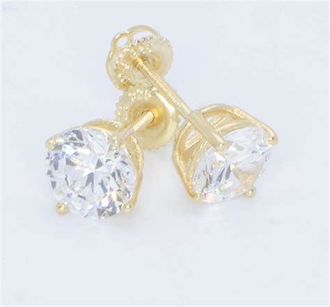 Sterling Silver Gold Plated Cubic Zirconia Stud Earrings Screw Back 8m