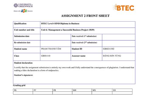 5039 Assignment 2 Frontsheet Final Assignment 2 Front Sheet