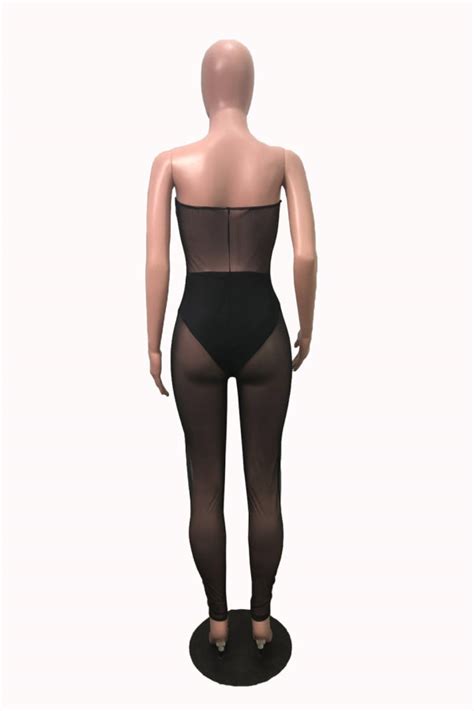 Sexy Mesh Black Wrapped Chest Jumpsuit