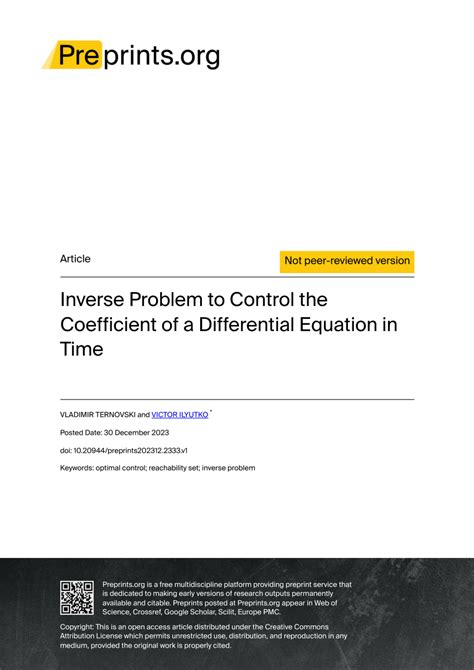 Pdf Inverse Problem To Control The Coefficient Of A Differential Equation In Time