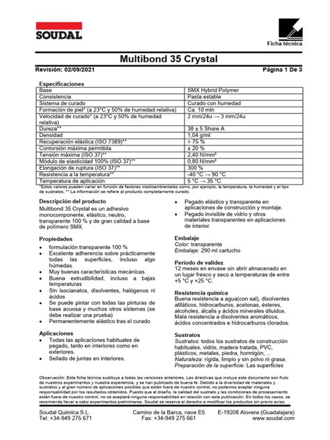 Multibond 35 Crystal Revisión 02 09 2021 Página 1 De 3 Pdf