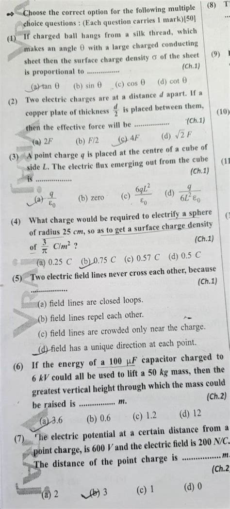 Infty Choose The Correct Option For The Following Multiple Choice Questi