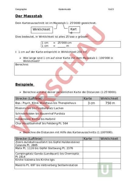 Arbeitsblatt Kartenmassstab Umrechnen Geographie Kartographie