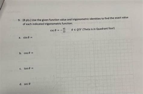 solved 9 8 pts use the given function value and