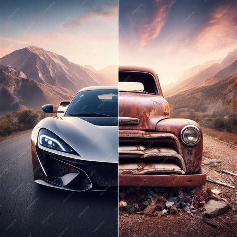 Premium Photo Old Car Vs New Car Comparison