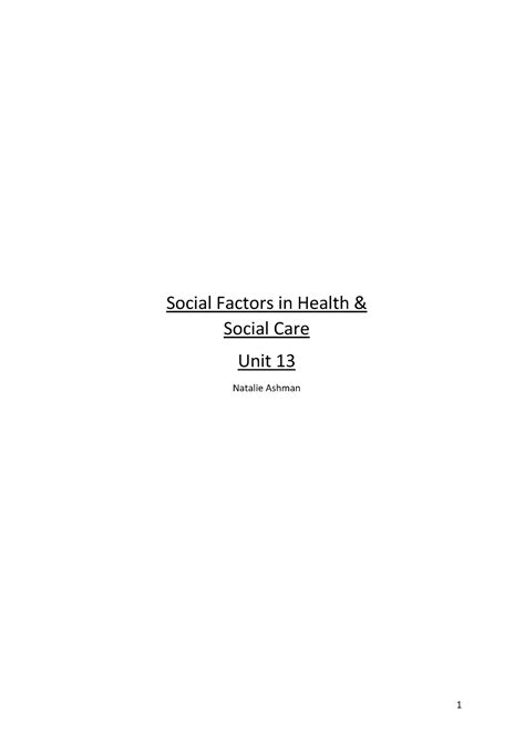 Unit 13 Social Factors In Health And Social Care Social Factors In