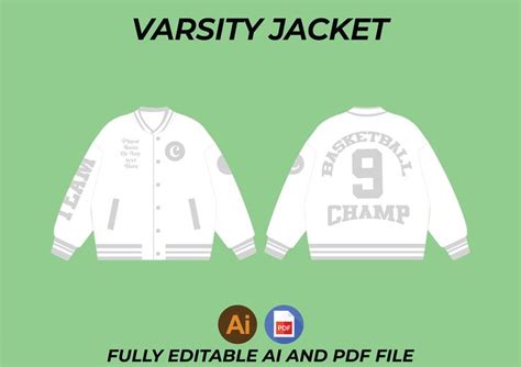 Streetwear Varsity Jacket Mockup Vector For Adobe Illustrator  Clothing Template For Custom