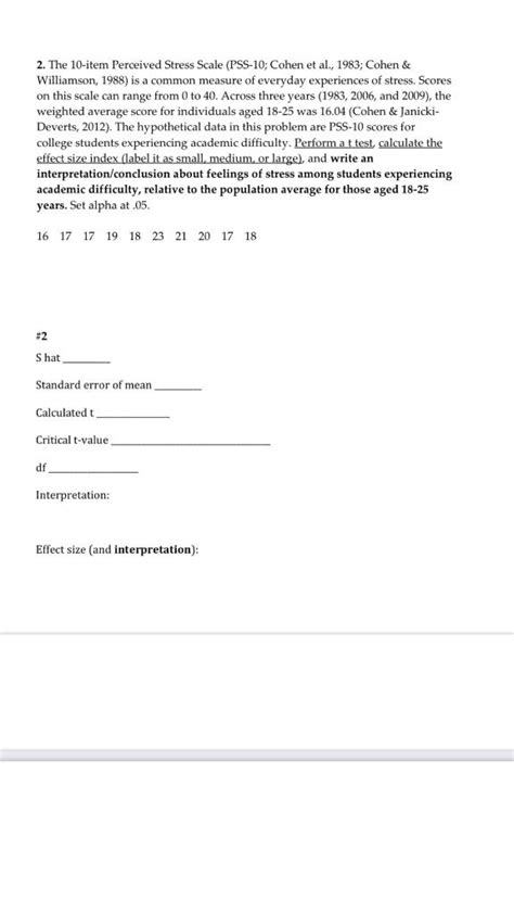 Solved 2 The 10 Item Perceived Stress Scale Pss 10 Cohen