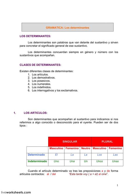 Los Determinantes Ficha Interactiva Y Descargable Puedes Hacer Los