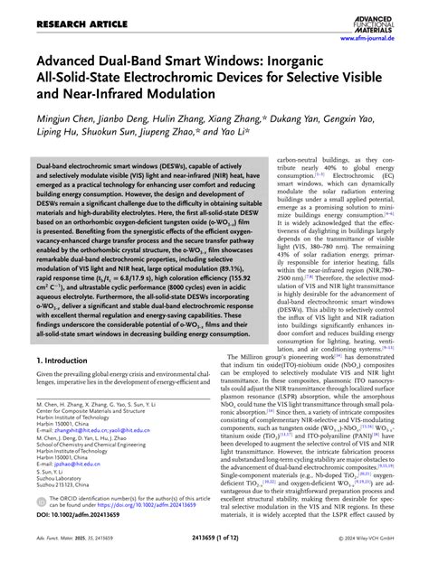 Advanced Dual‐band Smart Windows Inorganic All‐solid‐state Electrochromic Devices For Selective