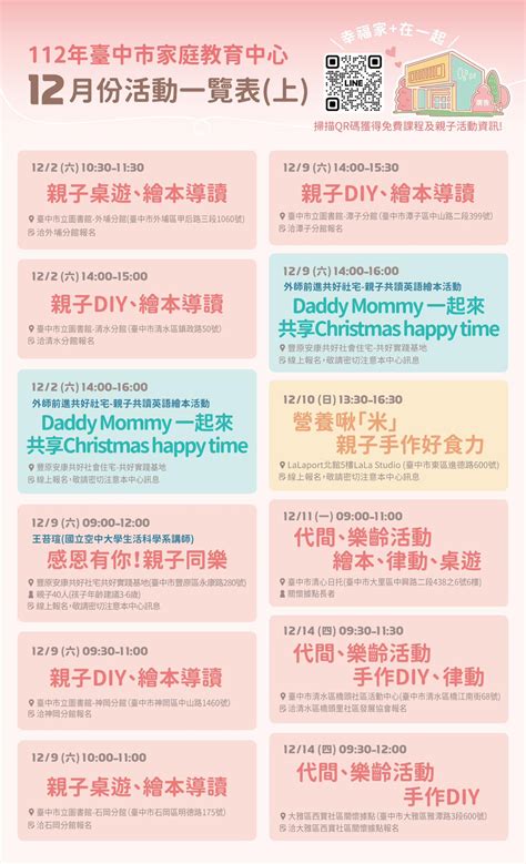 國軍臺中總醫院 臺中市家庭教育中心 ～歡樂聖誕的12月課程來囉！！