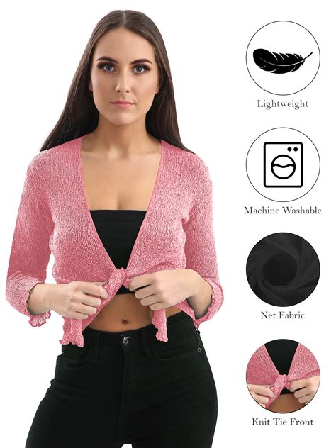 Womens Ladies Fine Knit Bali Tie Up Open Front Bolero Shrug Cropped