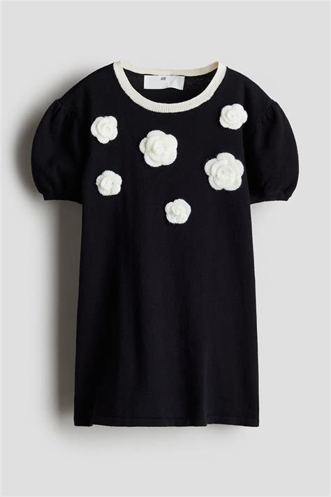Robe En Fin Tricot Noir Fleurs Enfant Handm Ca