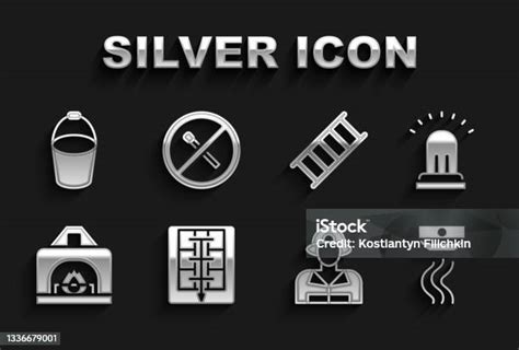 대피 계획 울리는 알람 벨 연기 시스템 소방관 내부 벽난로 탈출 양동이 및 경기 아이콘 없음을 설정합니다 벡터 0명에 대한 스톡 벡터 아트 및 기타 이미지 Istock