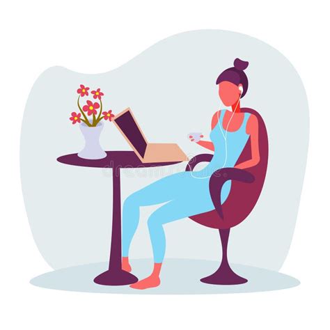 Girl Drinking Coffee Headphones Using Laptop Relaxing Concept Isolated