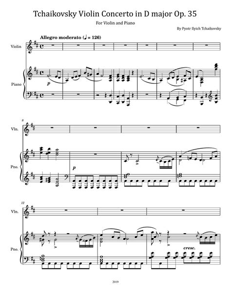 Pyotr Ilyich Tchaikovsky Violin Concerto In D Major Op 35 For