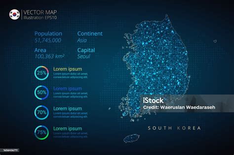 한국 지도 인포그래픽 벡터 템플릿은 파란색 배경에 추상적인 기하학적 메쉬 다각형 조명 개념을 가지고 있다 다이어그램 그래프