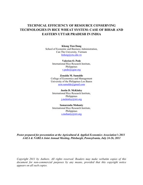 Pdf Technical Efficiency Of Resource Conserving Technologies In Rice Wheat Systems Case Of
