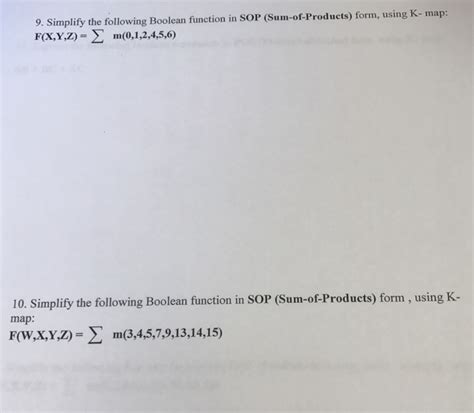 Solved Simplify The Following Boolean Function In Sop
