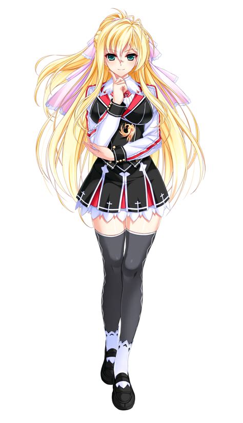 1girl Amasakatakashi Aquaeyes Blacklegwear Blondehair Female Fullbody Handonownchin