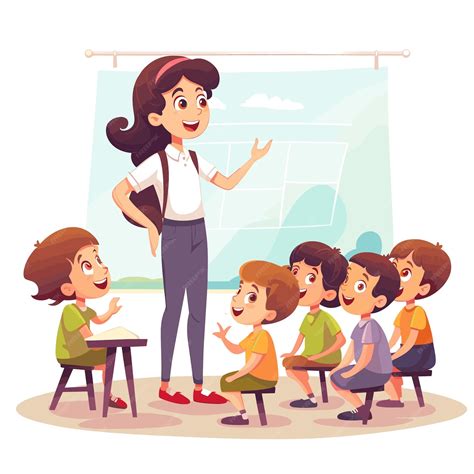 Maestra De Jardín De Infantes Hablando Con Sus Estudiantes Ilustración