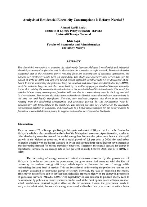 Pdf Analysis Of Residential Electricity Consumption Is Reform Needed